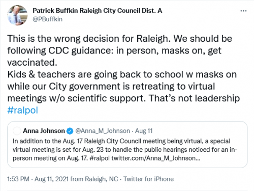Buffkin’s COVID Grandstanding Puts Public Health at Risk | Livable Raleigh